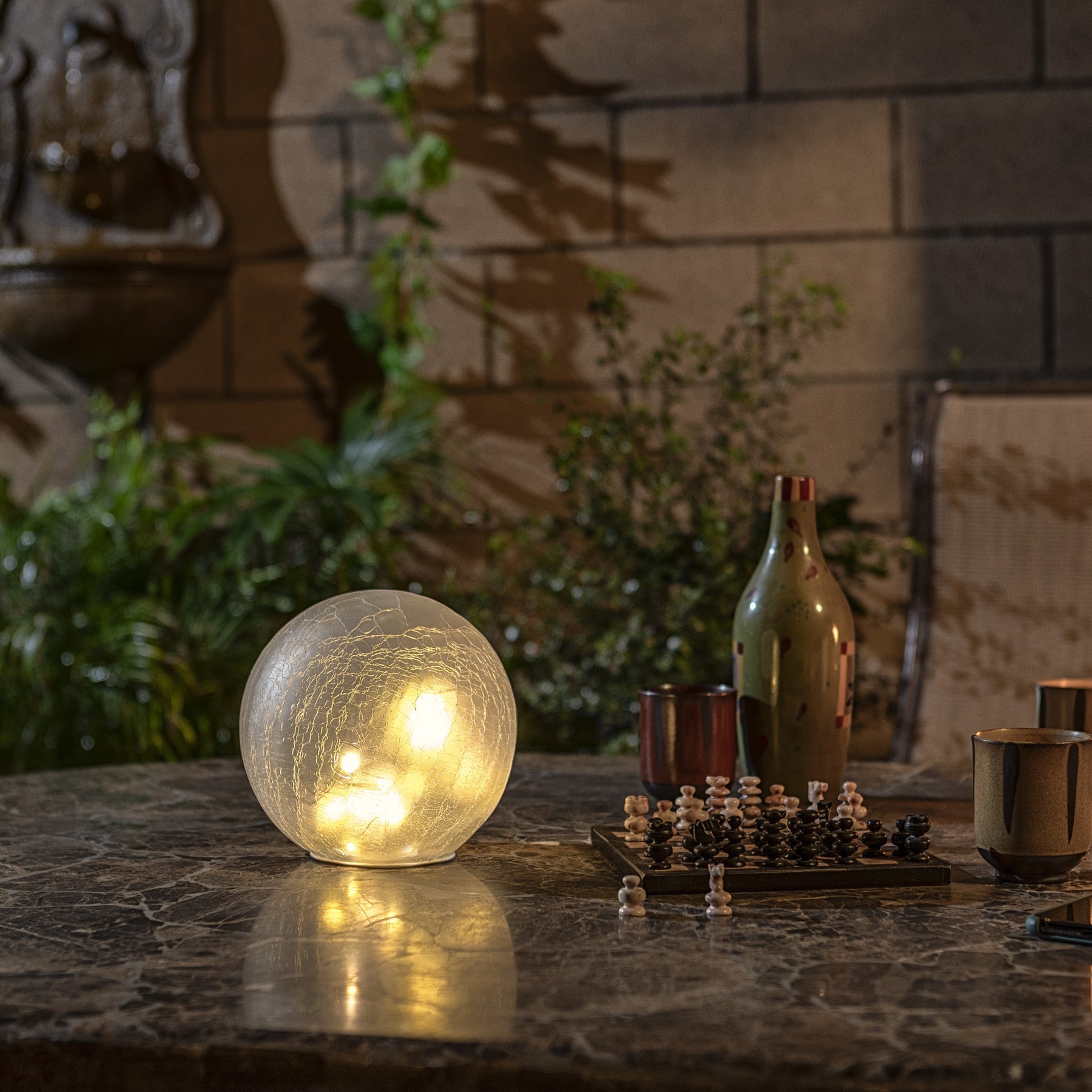 Cream Textured Glass Gazing Globe with LED Lights