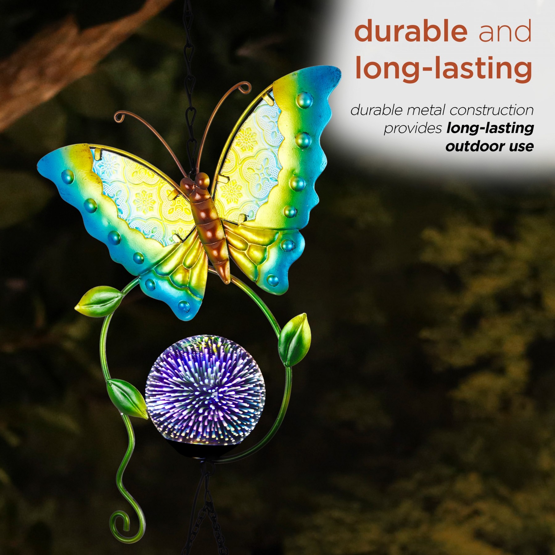 Solar Blue Butterfly Wind Chime with LED Lights