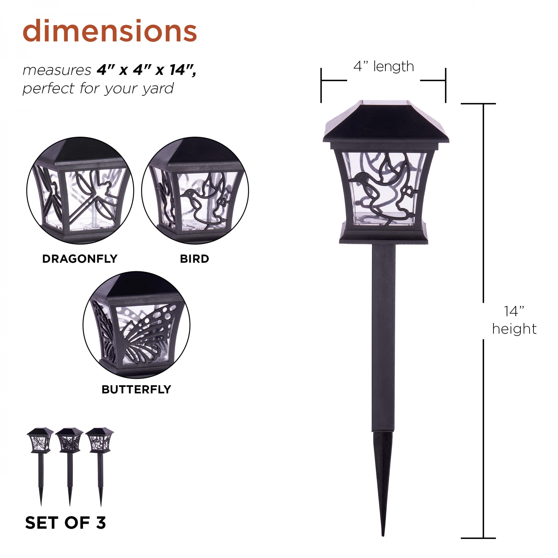 Alpine Corporation Solar-Powered Nature Inspired Pathway Lights, 3-Piece