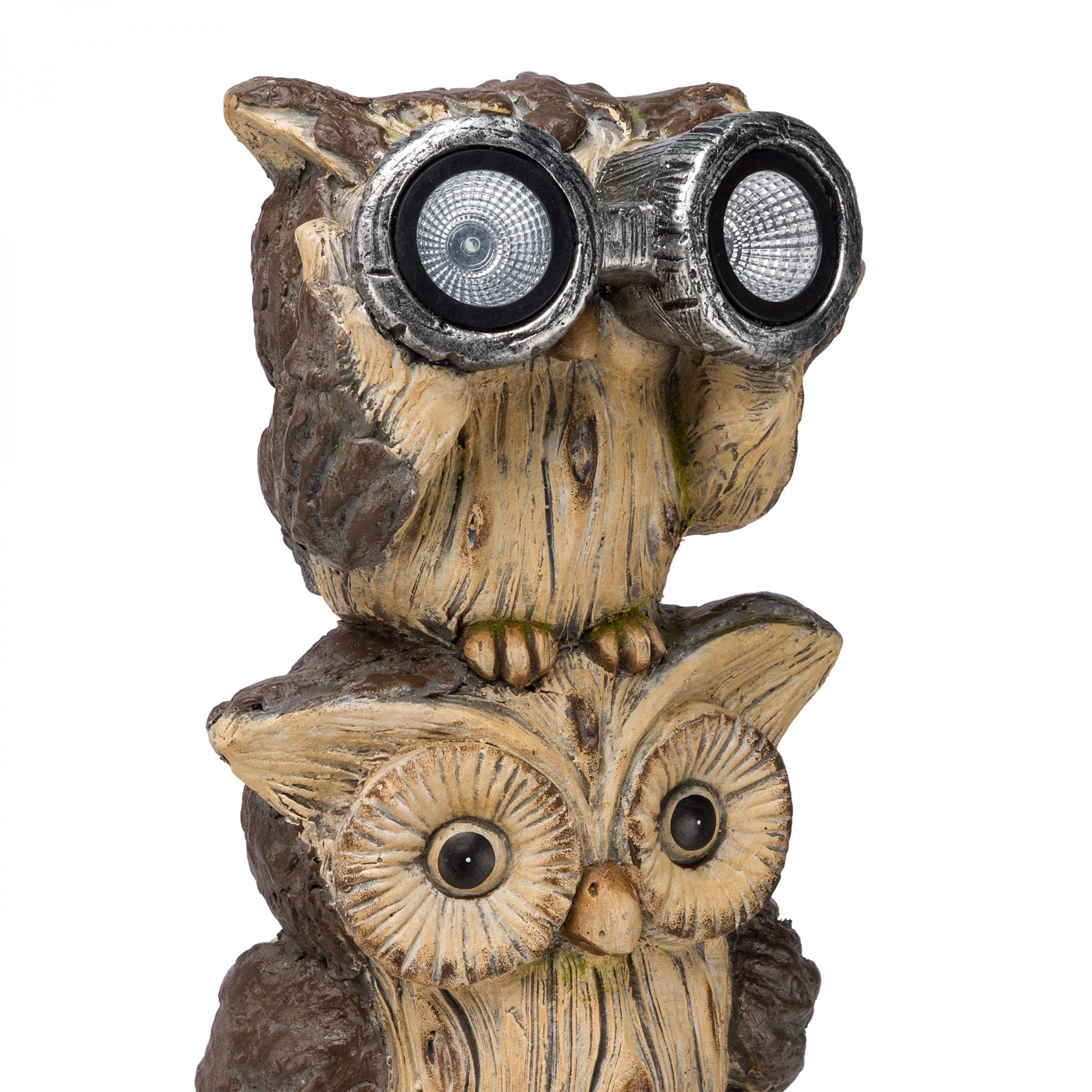 Solar 3-Stacked Binocular Owls Statue with LED Lights