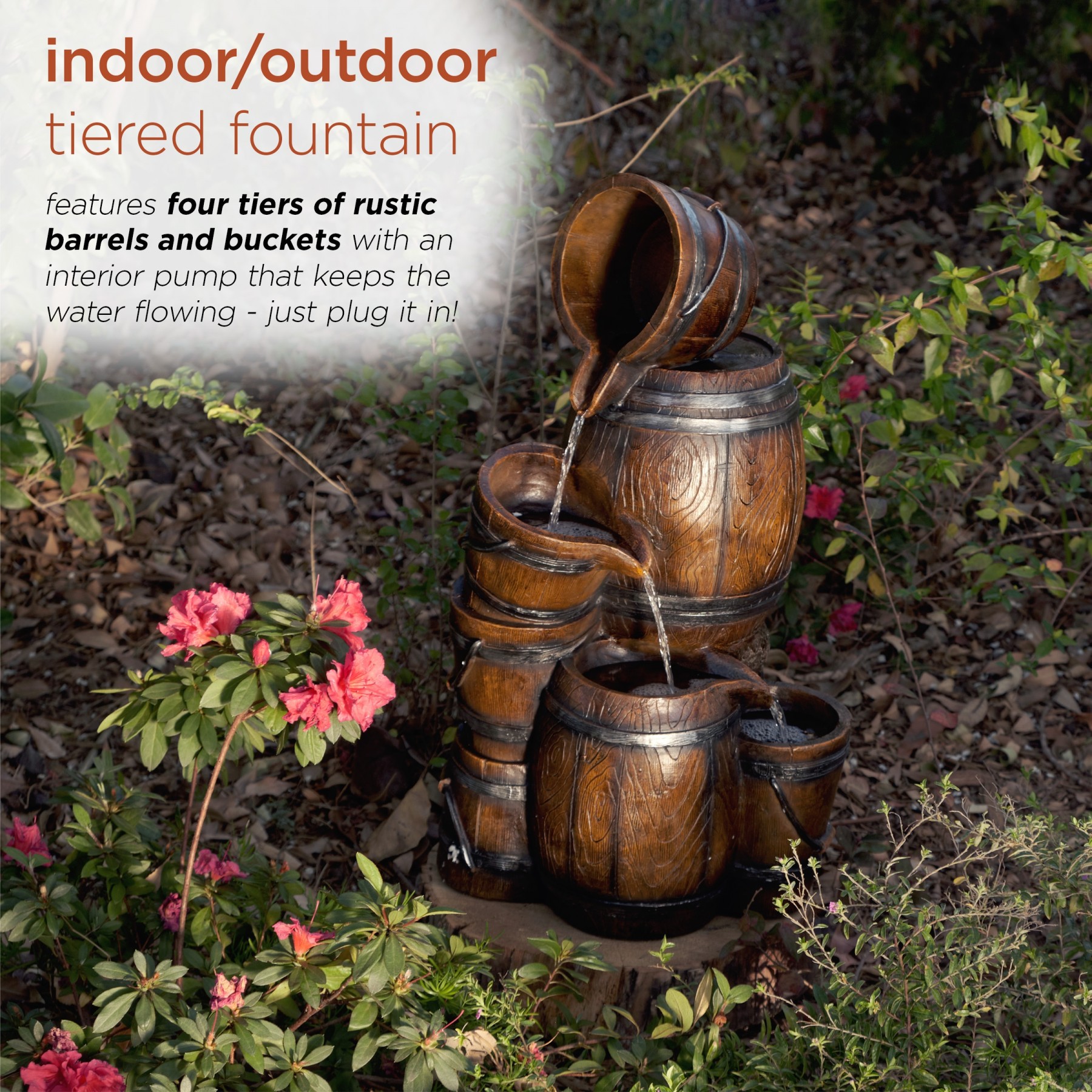 Four Tier Barrels and Buckets Fountain