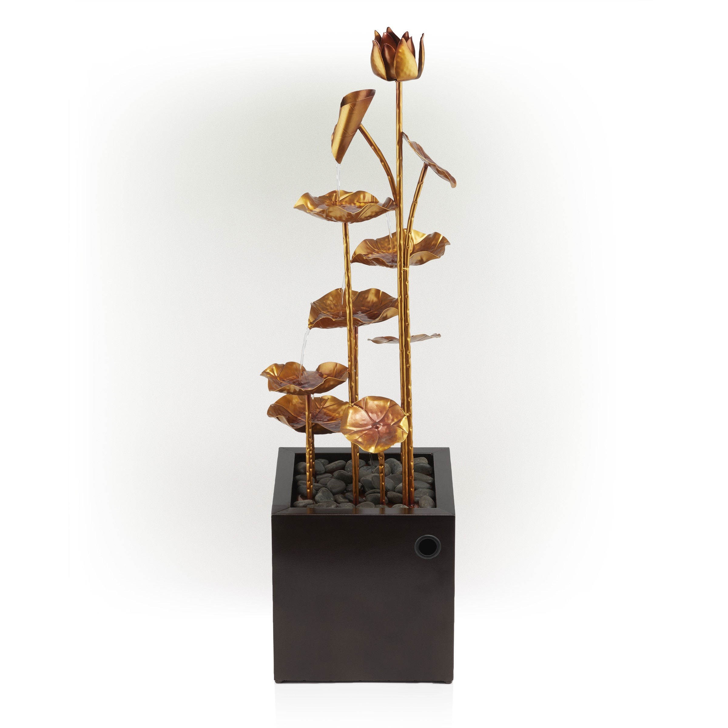 Metal Copper Color Cascading Leaves Fountain with Stones